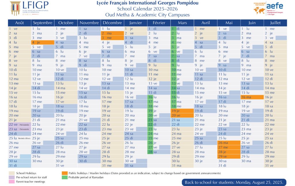 Calendrier scolaire - LFIGP